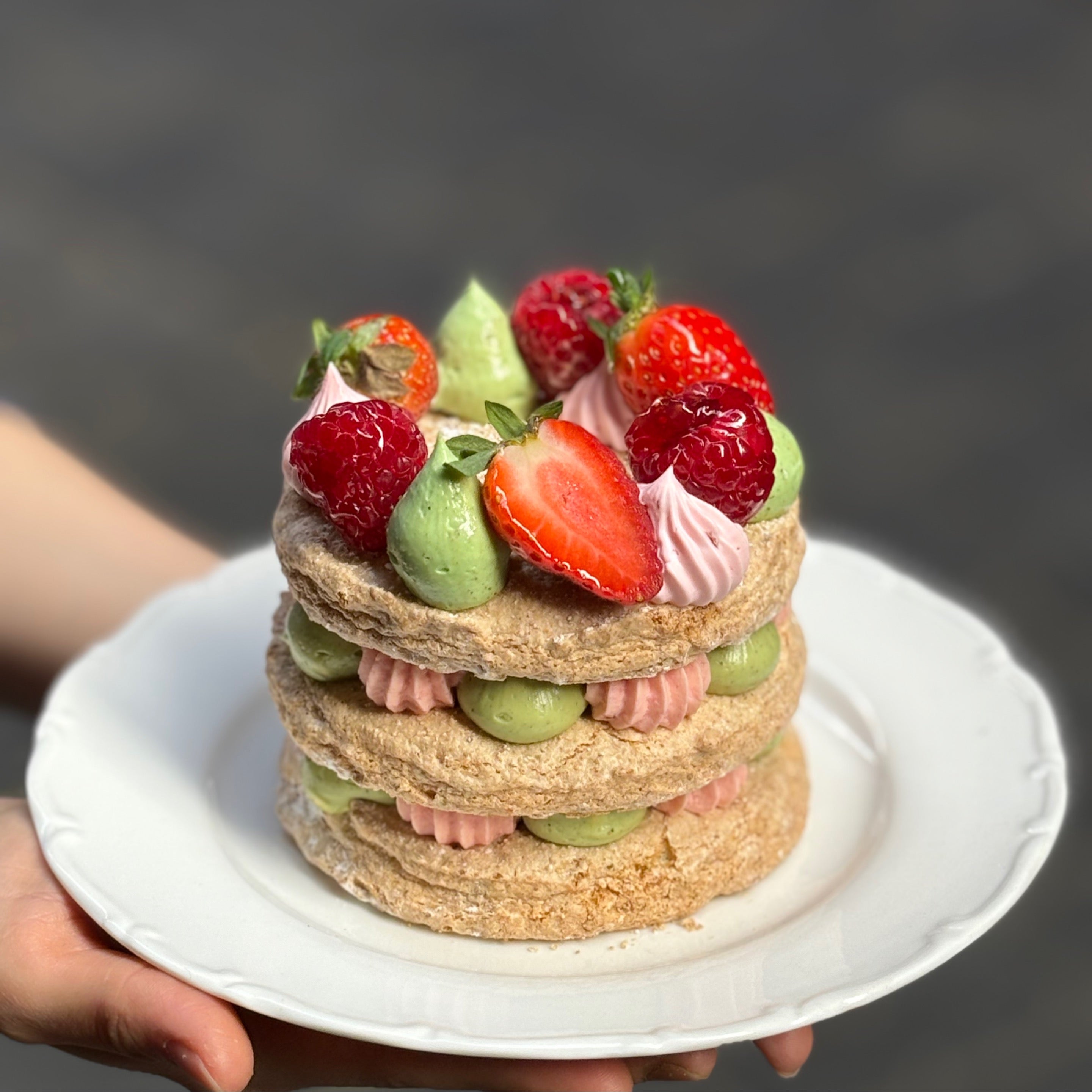 Raspberry & Pistachio Dacquoise Cake | Tori's